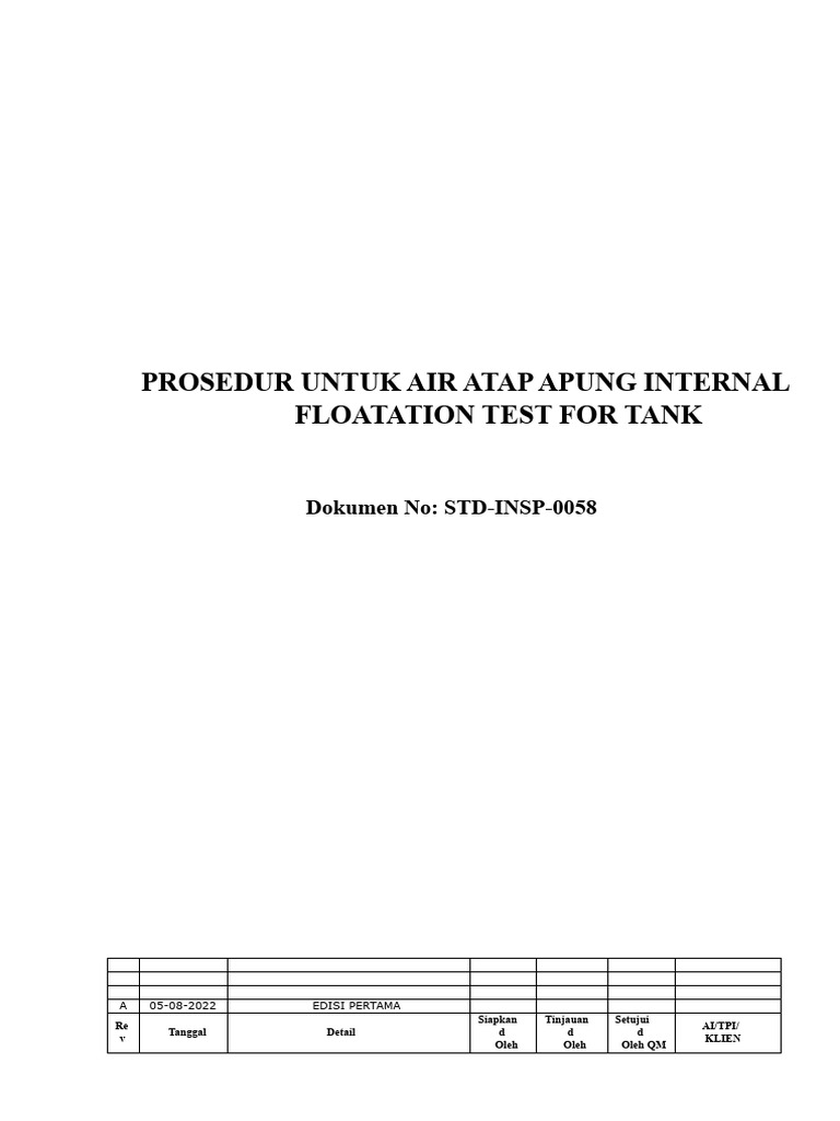 Prosedur Uji Apung Air Tangki Internal | PDF