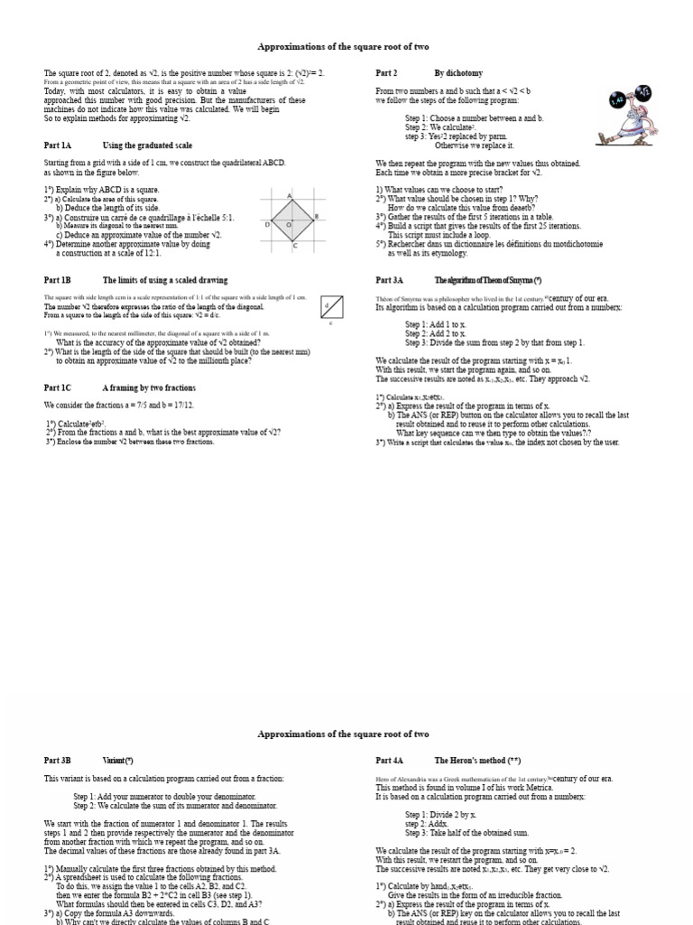 Approximations of The Square Root of Two: by Dichotomy | PDF | Square Root | Mathematical Concepts