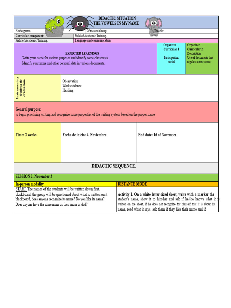 Didactic Situation The Vowels in My Name | PDF | Consonant | Linguistics