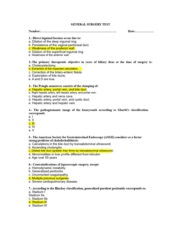 General Surgery Exam Keys | PDF