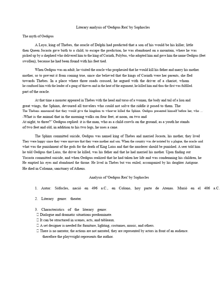 Literary Analysis of Oedipus Rex | PDF | Oedipus | Theban Mythology