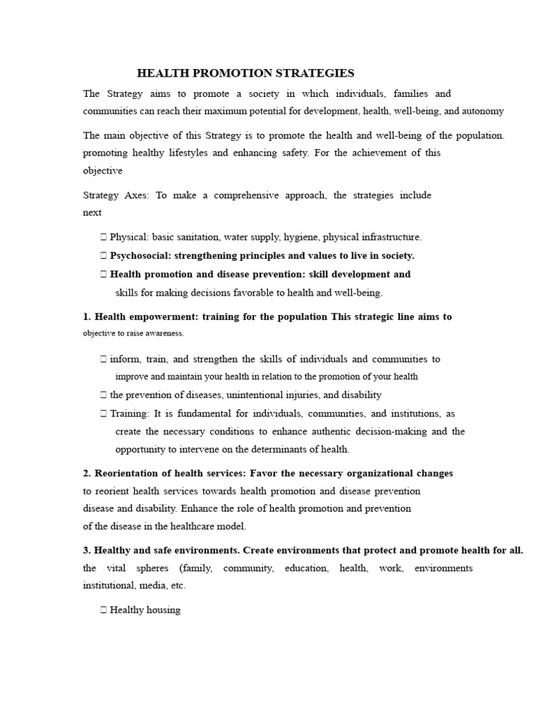 HEALTH PROMOTION STRATEGIES | PDF | Health Promotion | Social Policy