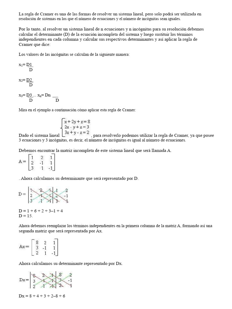 Regla de Cramer | PDF | Matriz (Matemáticas) | Determinante