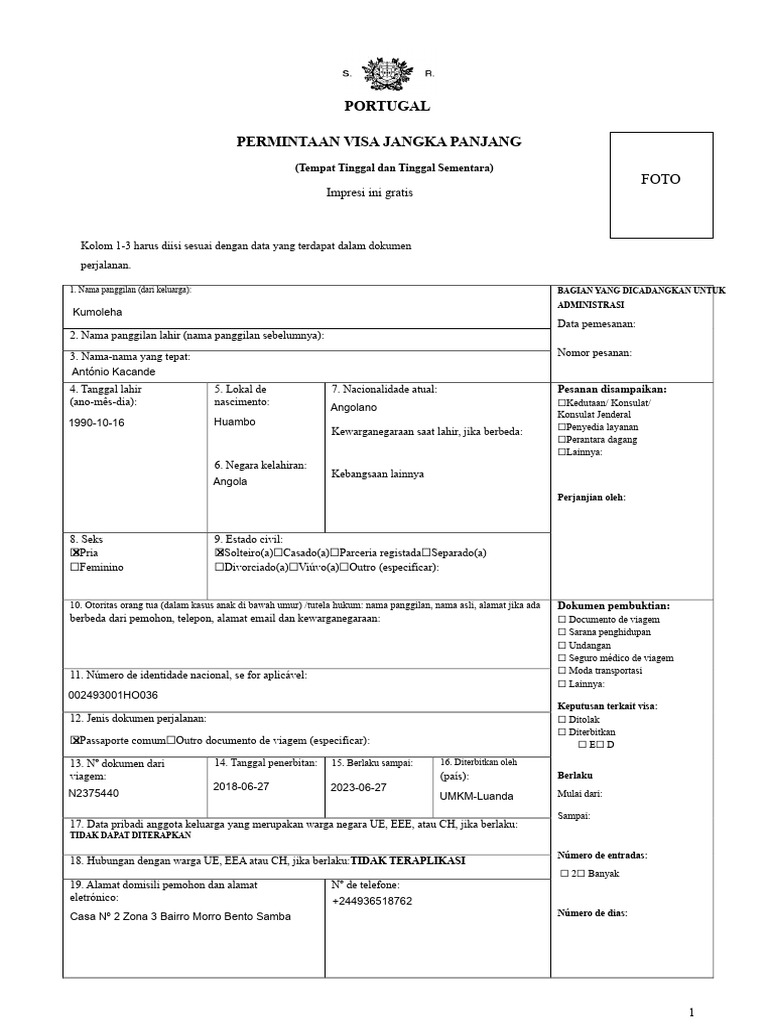 Formulir Visa Terisi | PDF