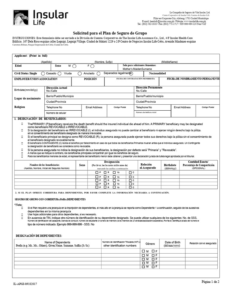 Formulario de Seguro de Vida Insular | PDF | Seguro | Póliza de seguros