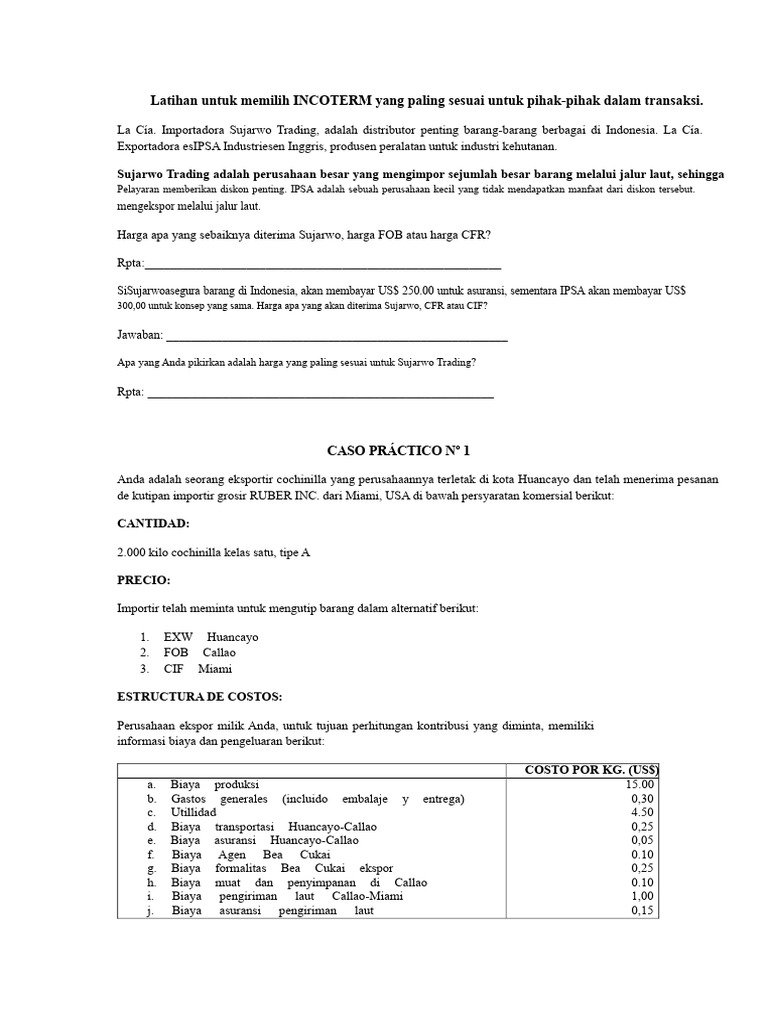 Latihan Incoterms FOB | PDF