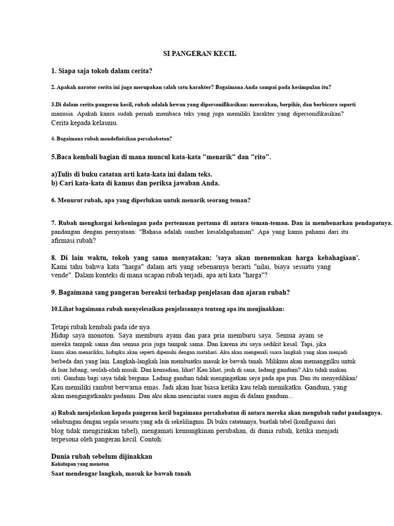 Pangeran Kecil - Pertanyaan | PDF