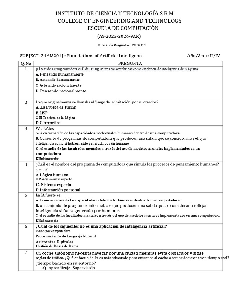 Preguntas sobre Fundamentos de IA | PDF | Inteligencia artificial ...