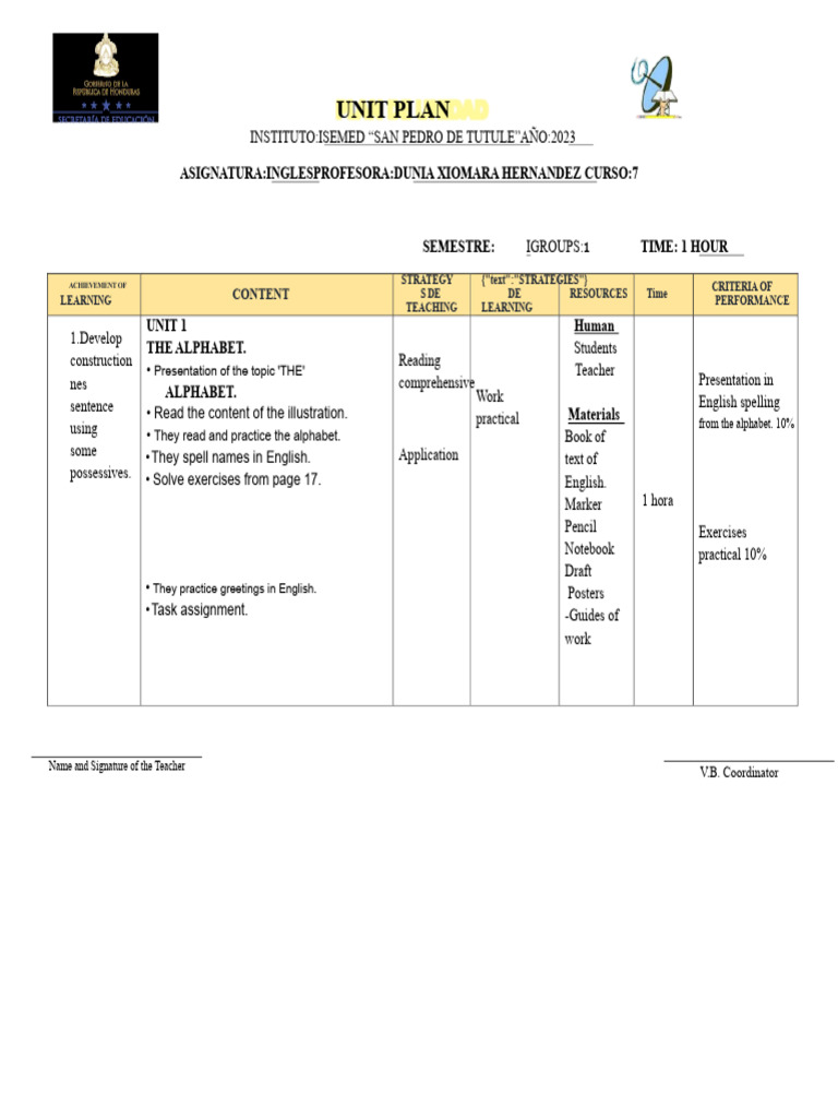 Unit Plan English 7 First Semester 2023 | PDF | English Language ...