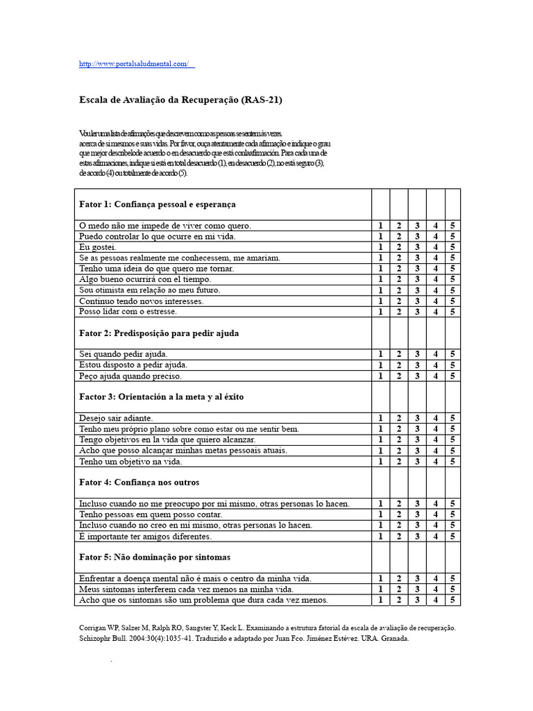 Escala RAS-21: Avaliação da Recuperação | PDF | Psicologia