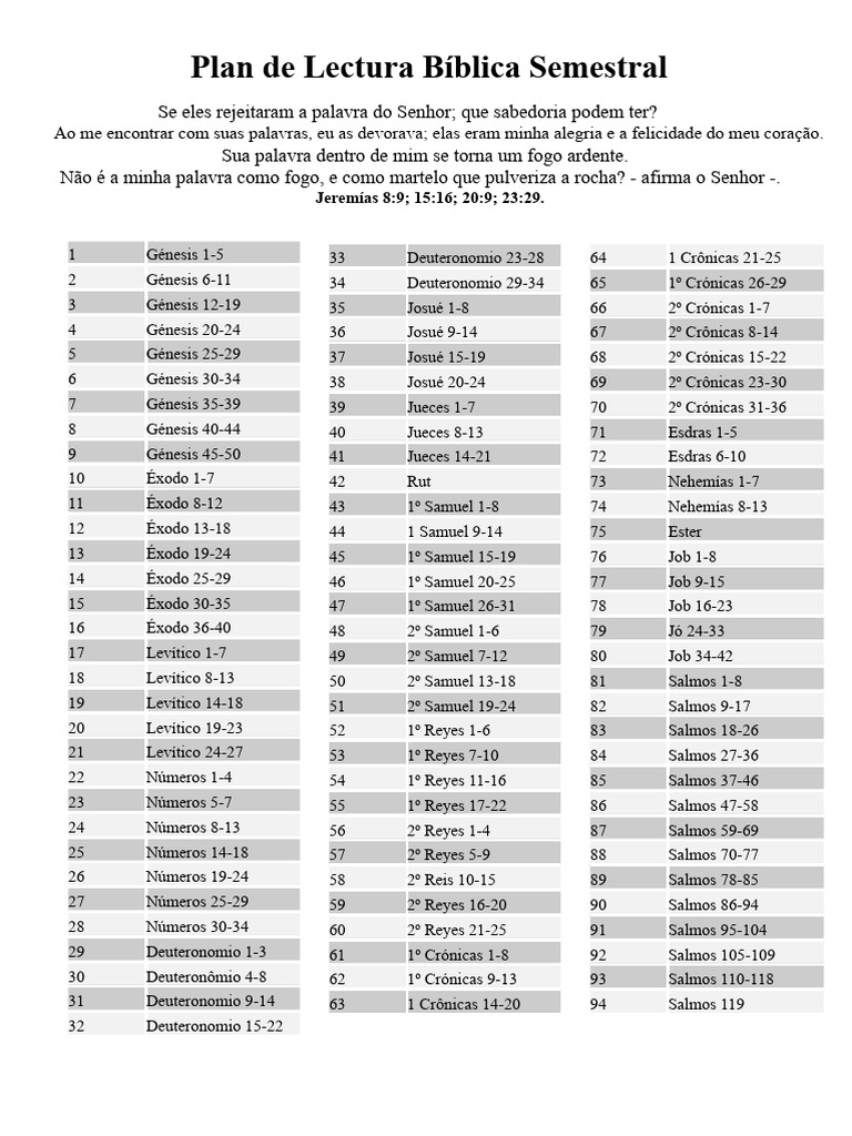 Plano de Leitura Bíblica Semestral.doc | PDF | Gênesis (livro) | Bíblia
