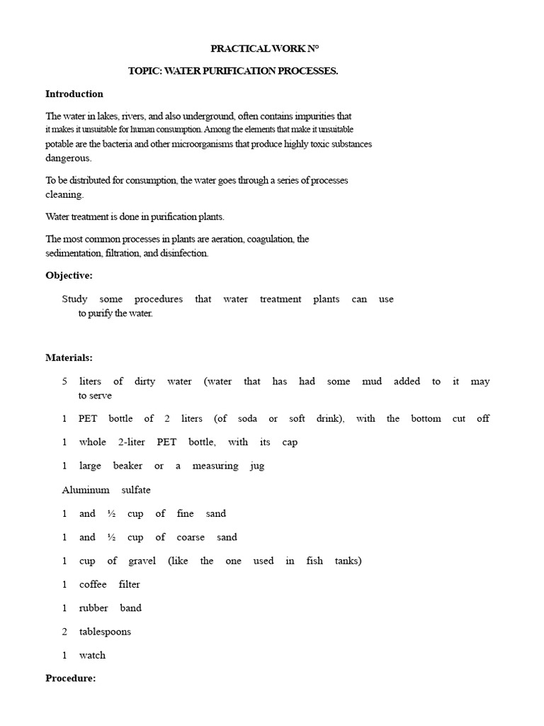 PRACTICAL WORK Water | PDF | Water Purification | Filtration