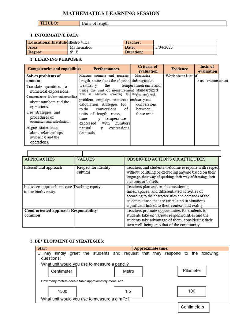 Units of Length Measurement Lesson | PDF | Mathematics | Metre
