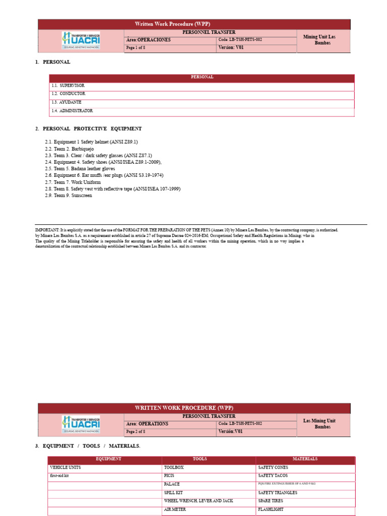 Personnel Transfer Safety Procedure | PDF | Road | Occupational Safety ...