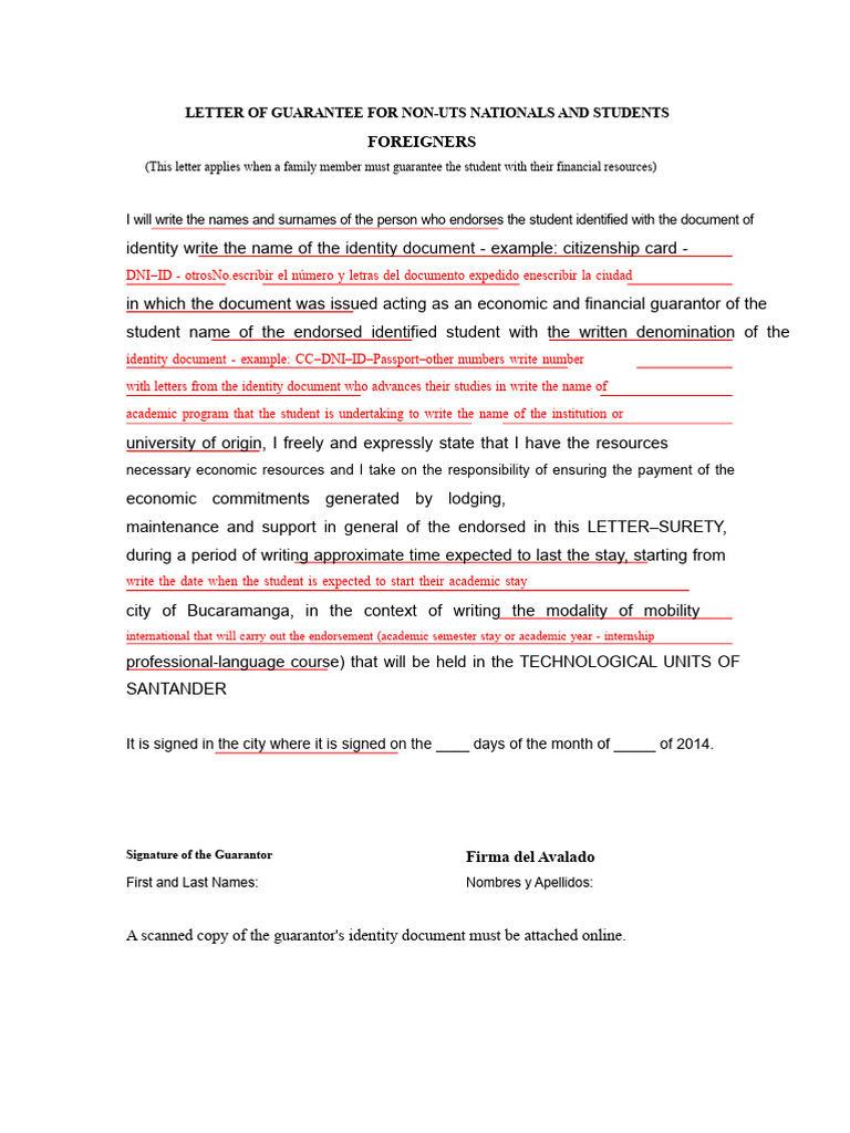 Letter of Guarantee For Nationals Not in UTS and Foreign Students | PDF