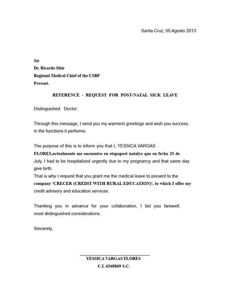 Medical Leave Letter | PDF