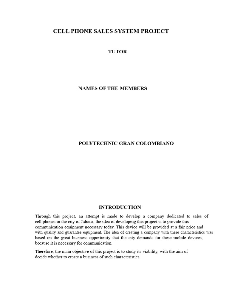 Cell Phone Sales Business Plan | PDF | Mobile Phones | Telephone