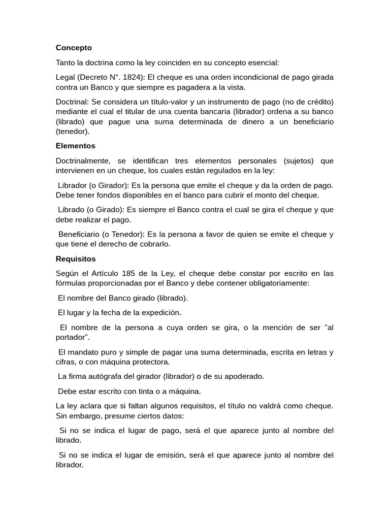 Tipos y Requisitos del Cheque Legal | PDF | Cheque | Bancos