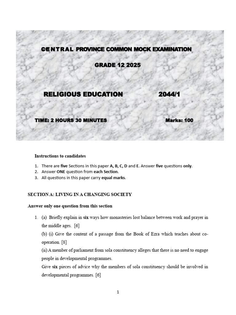 Grade 12 Religious Education Exam Guide | PDF | Marriage | Gospel Of ...