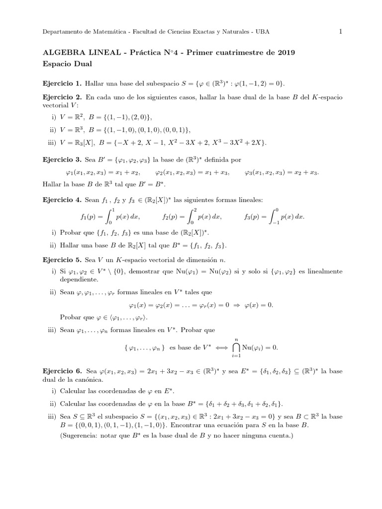 Practica 04 Algebra Lineal | PDF | Mapa lineal | Análisis matemático