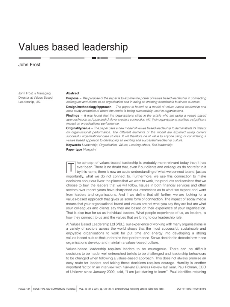 Values-Based Leadership for Success | PDF | Leadership | Value (Ethics)