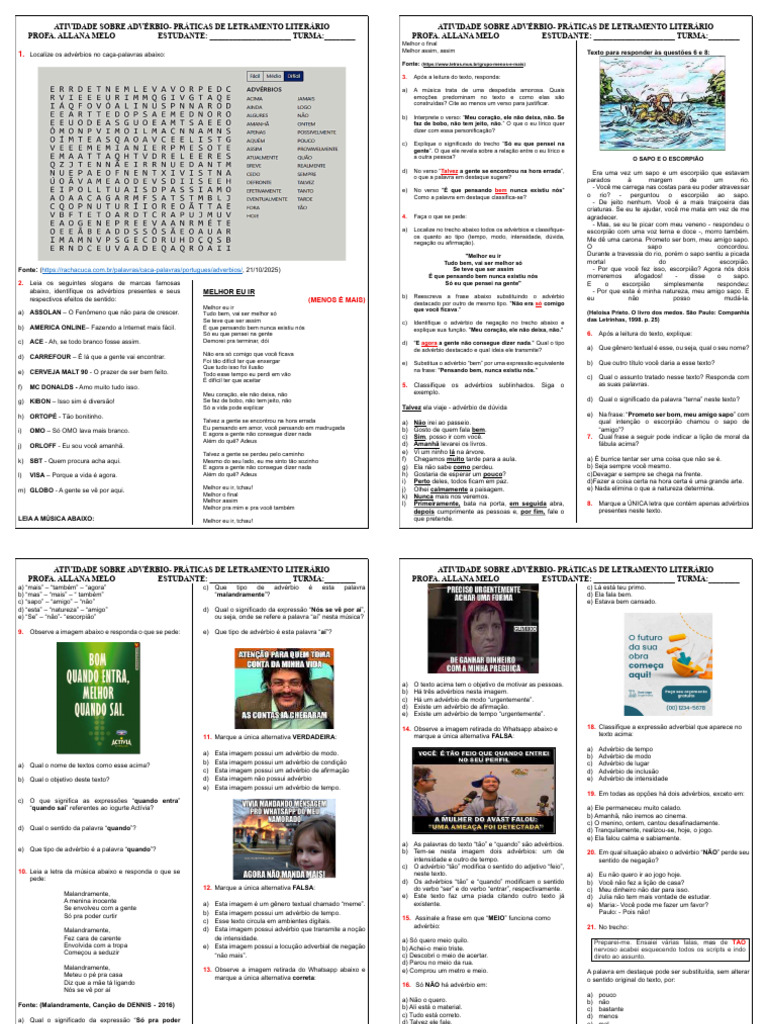 AULA DE PLL ADVÉRBIOS- 0411 | PDF | Advérbio | Palavra