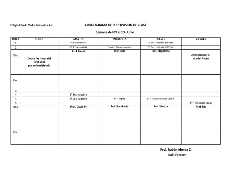 Cronograma de Supervisión de Clases | PDF