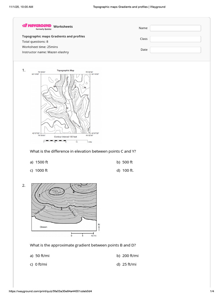 Topographic Maps: Gradients Quiz | PDF | Map | Chess