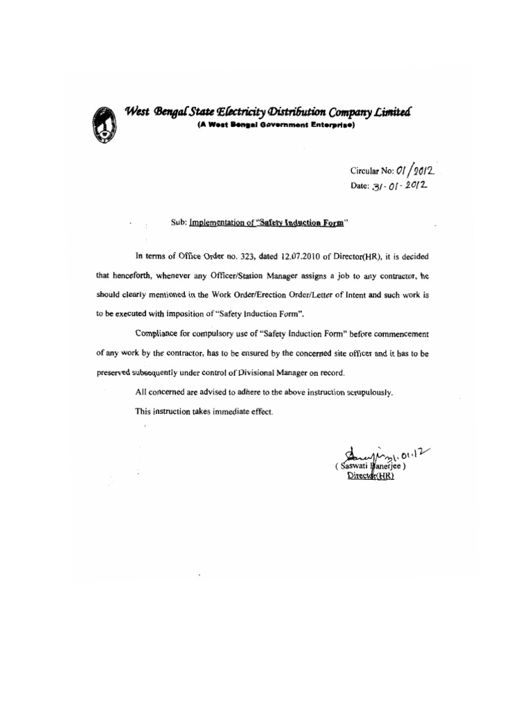 Safety 2012 01 Implementation of Safety Induction Form | PDF