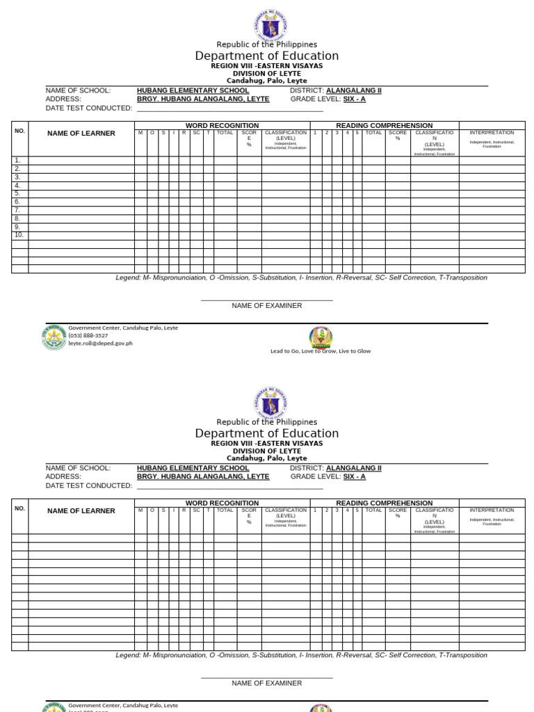 Division Template for Oral Reading Test | PDF | Chess Theory | Chess