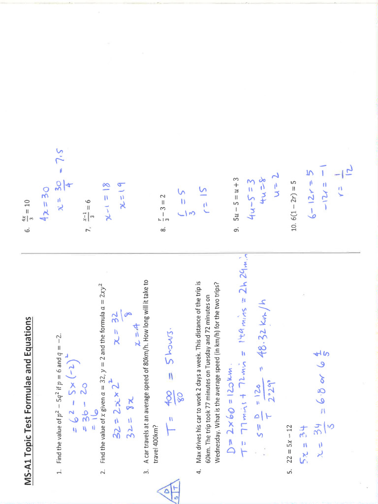 A1 Topic Test Solutions | PDF