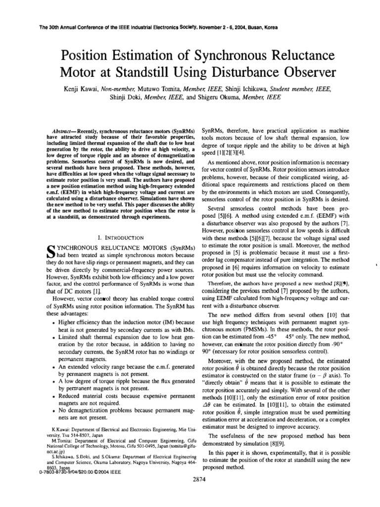 Position Estimation of Synchronous Reluctance Motor at Standstill Using ...