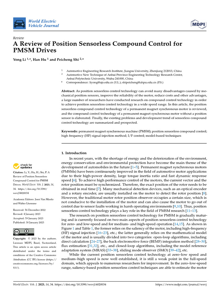 A Review of Position Sensorless Compound Control For PMSM Drives | PDF | Electric Motor ...