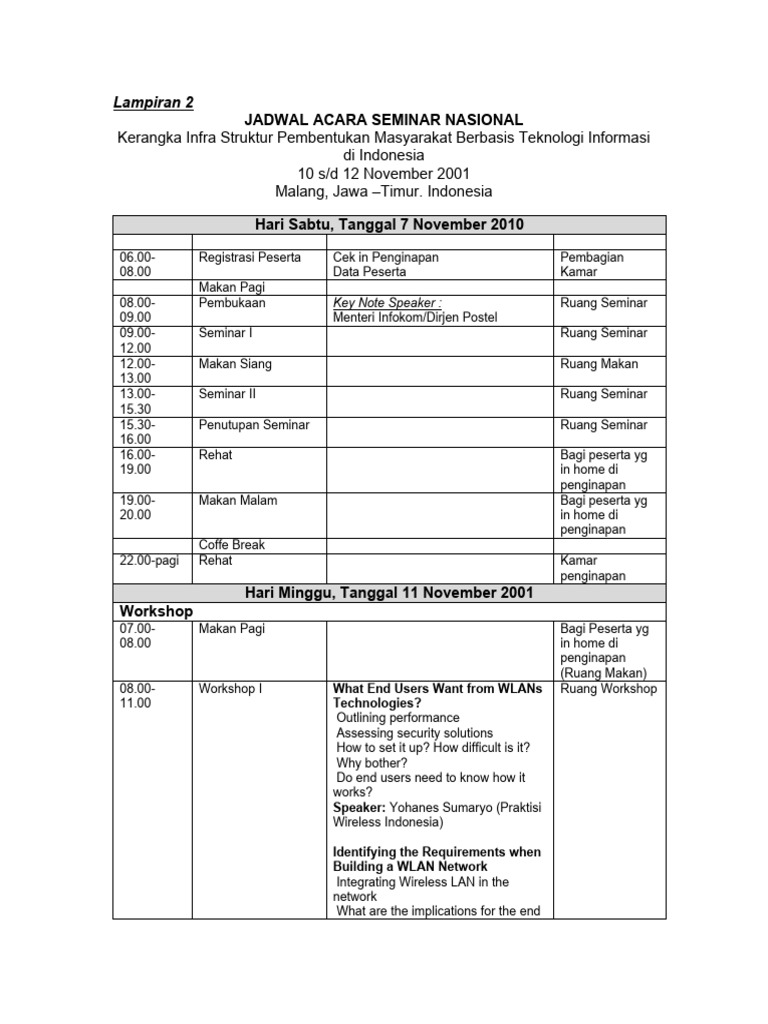 Jadwal Acara Seminar Dan Workshop | PDF | Wireless Lan | Local Area Network
