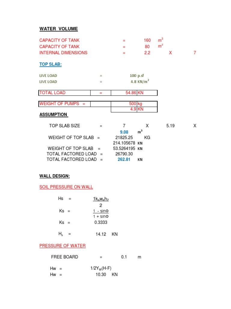 Underground Water Tank Design Calculations | PDF | Pressure | Gases
