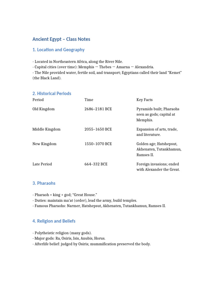 Ancient Egypt Class Notes | PDF