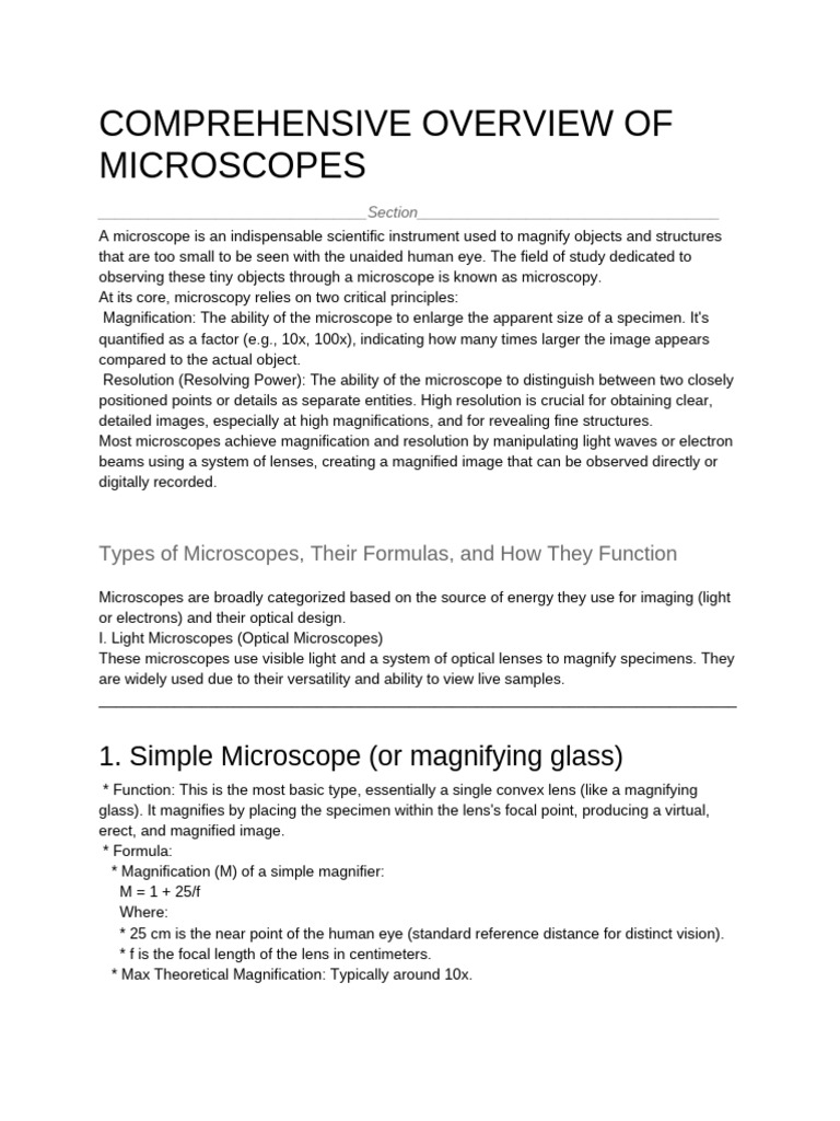Comprehensive Overview of Microscopes | PDF | Microscope | Microscopy