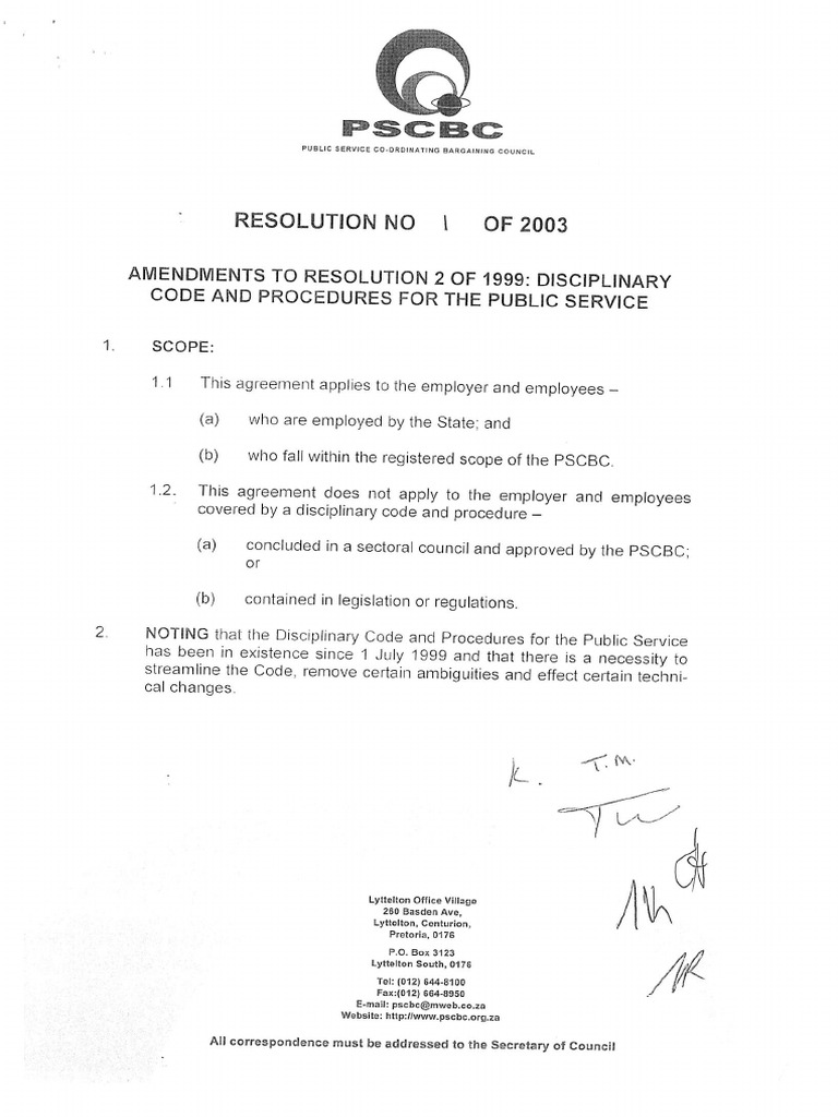 PSCBC Resolution 1 of 2003 | PDF