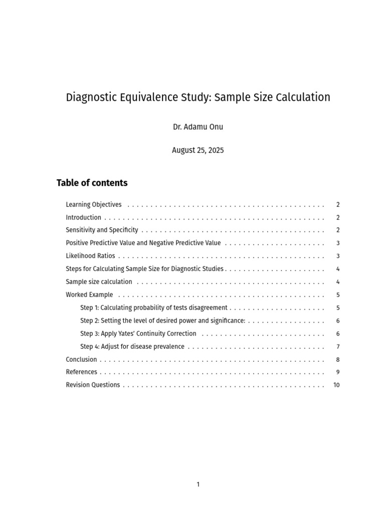 Sample Size Calculation for Diagnostics | PDF | Sensitivity And ...