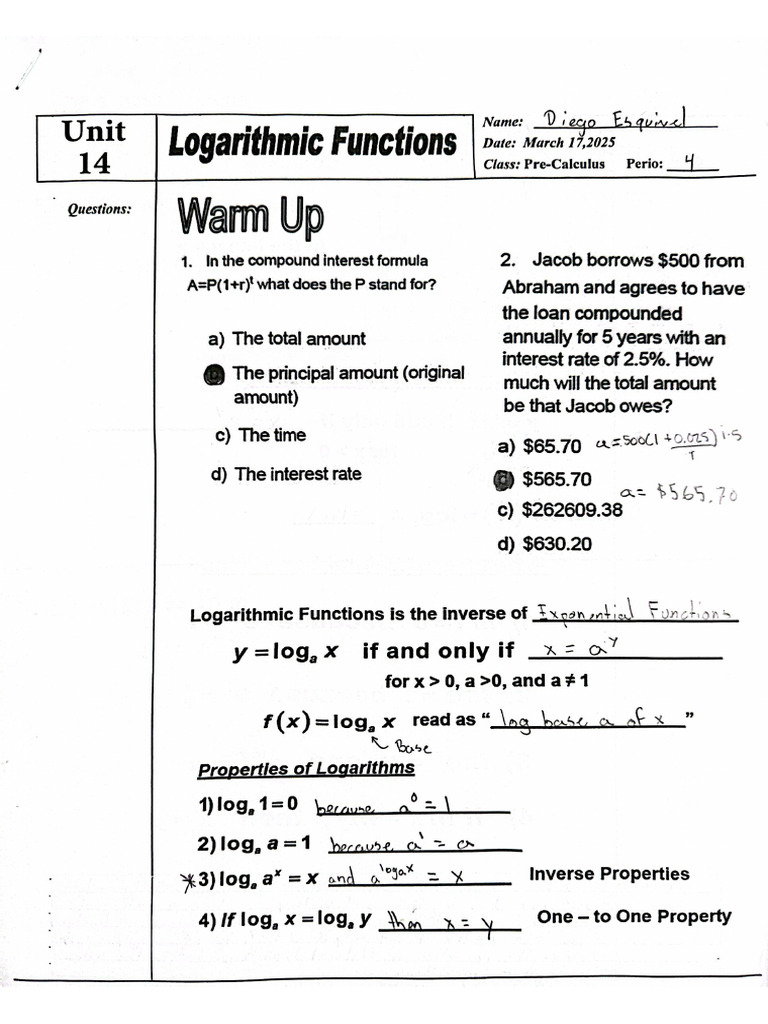 Unit 14 Logarithmic Functions | PDF