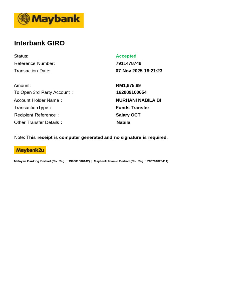 Interbank GIRO Funds Transfer Receipt | PDF