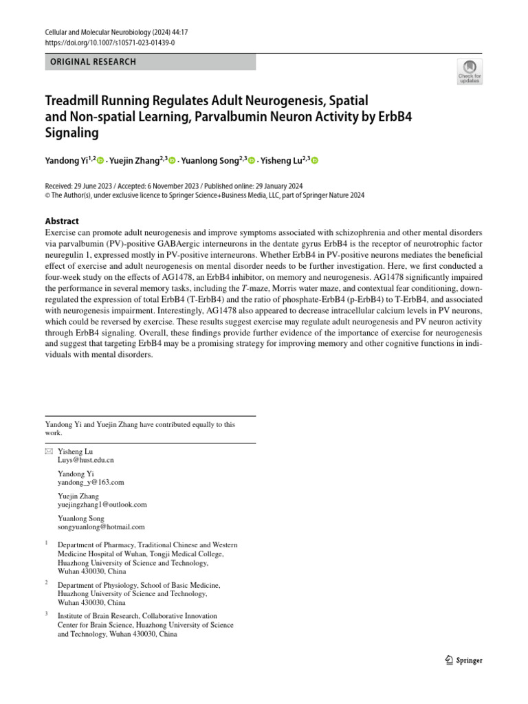 Treadmill Running Regulates Adult Neurogenesis Spatial and Nonspatial ...