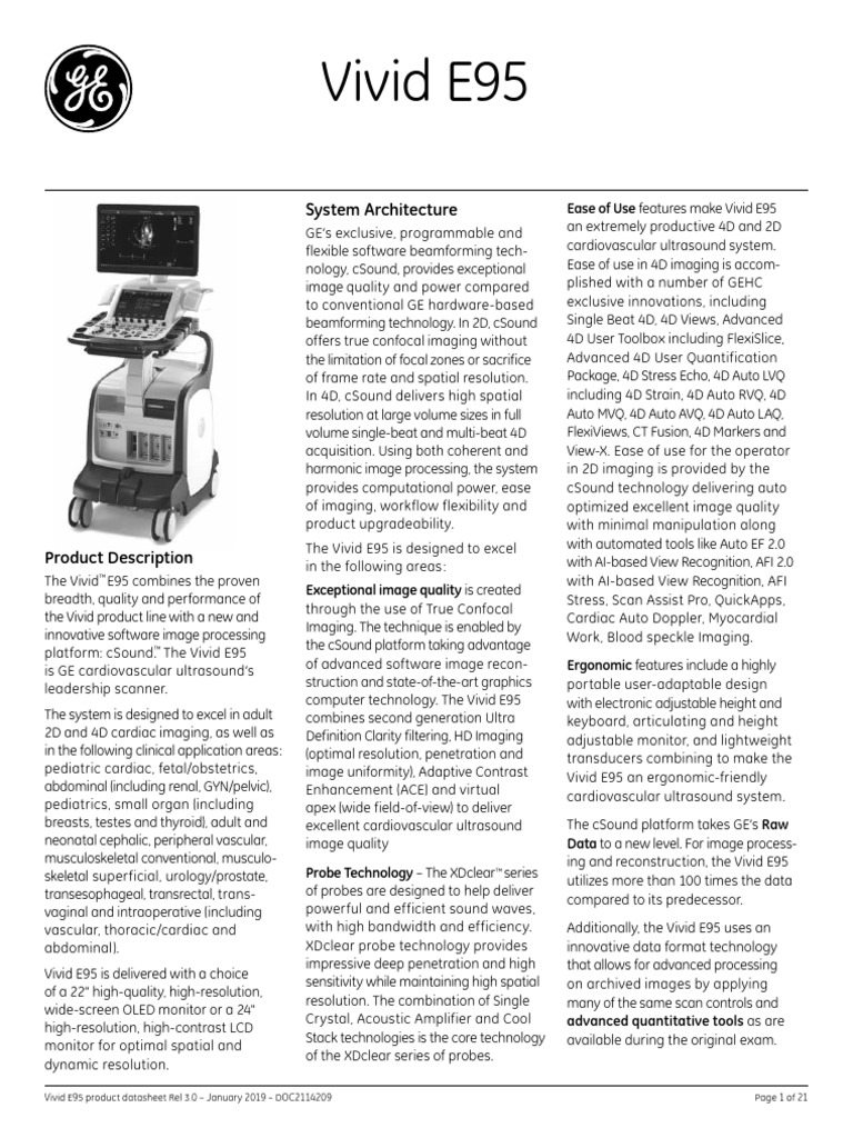 Catalogo Vivid E95 | PDF | Computer Monitor | Medical Ultrasound