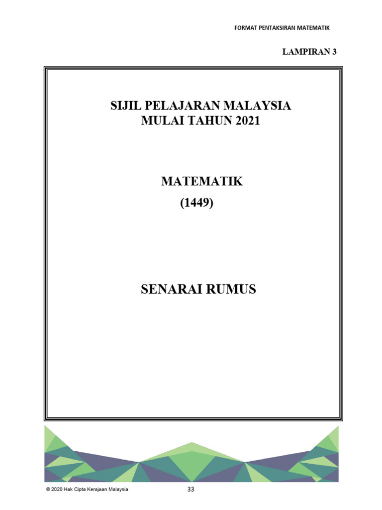 Senarai Rumus Matematik SPM | PDF | Area | Geometric Measurement