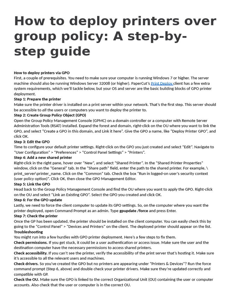 Deploying Printers via Group Policy Guide | PDF | Group Policy ...