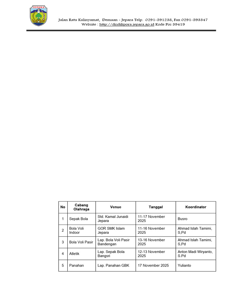 Pemberitahuan Pengabsahan, TM, Dan Jadwal Pertandingan POPDA 2025 FIX | PDF