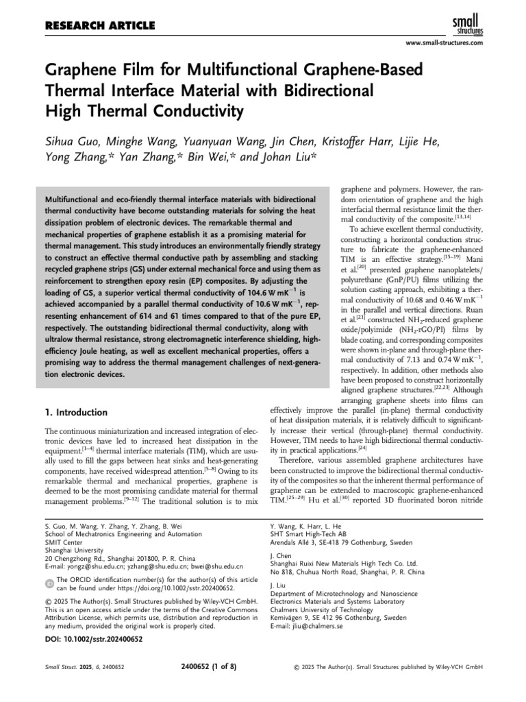Graphene Film For Multifunctional Graphene Based Thermal Interface ...