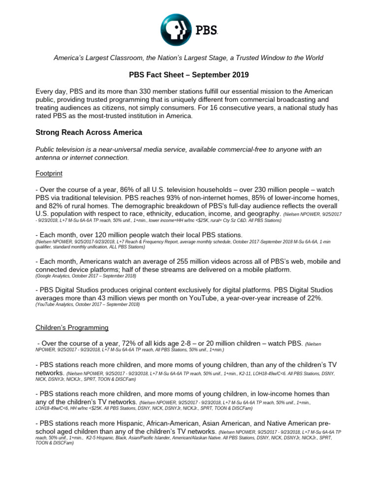 PBS Fact Sheet - September 2019 | PDF | Information And Communications ...