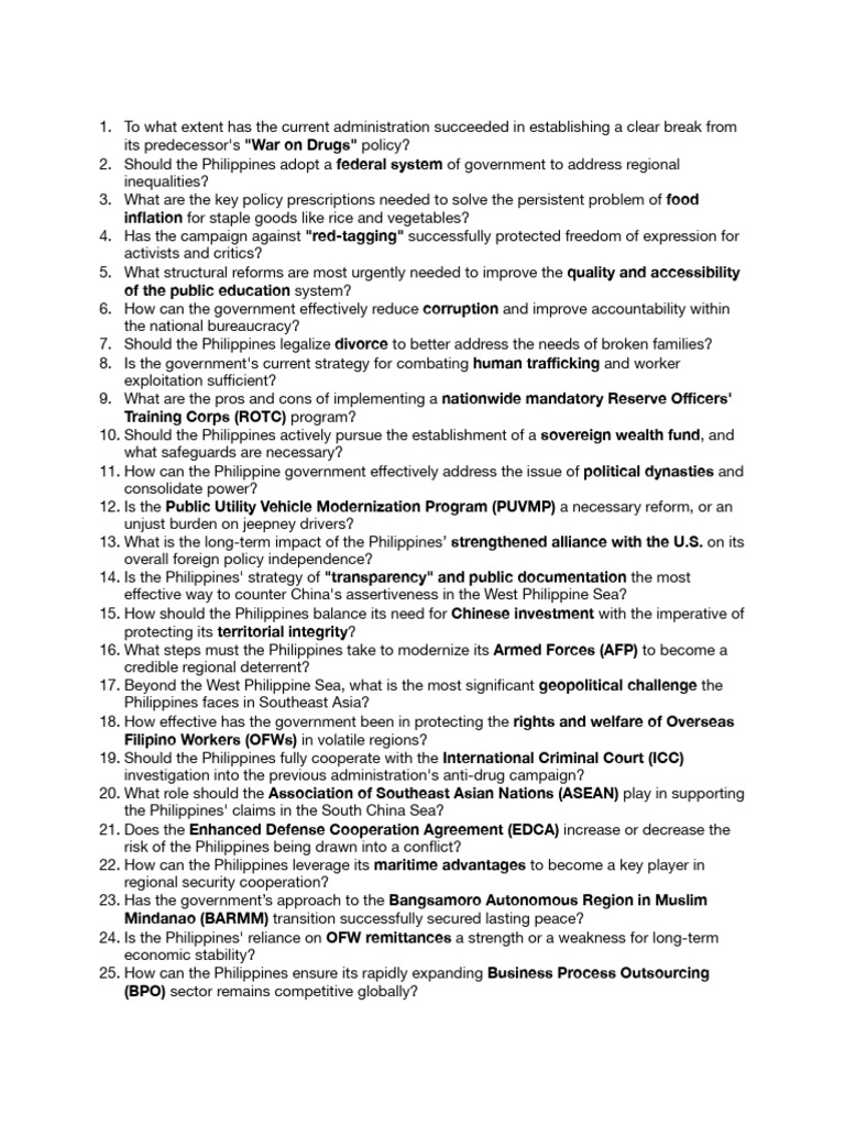 Extemporaneous Speech Topics | PDF | Philippines | Economies