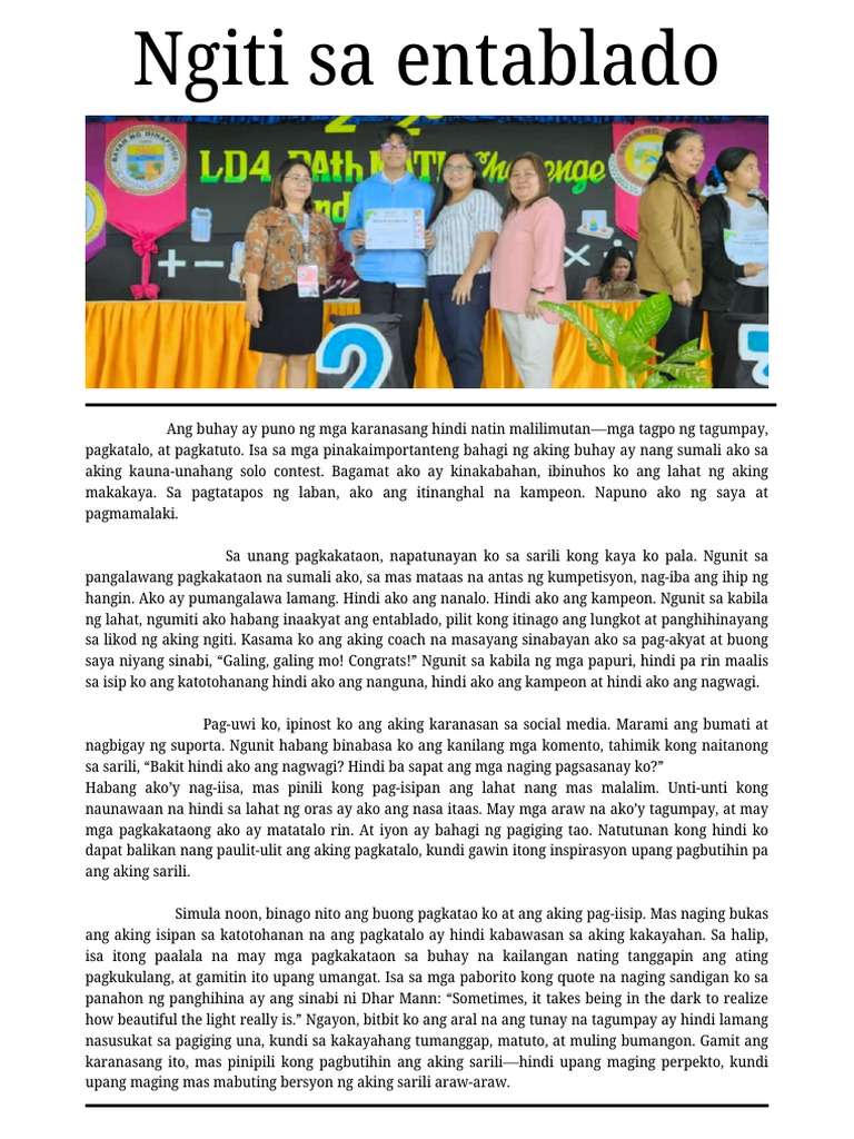 Ang Buhay Ay Puno NG Mga Karanasang Hindi Natin Malilimutan-Mga Tagpo NG Tagumpay, Pagkatalo, at ...